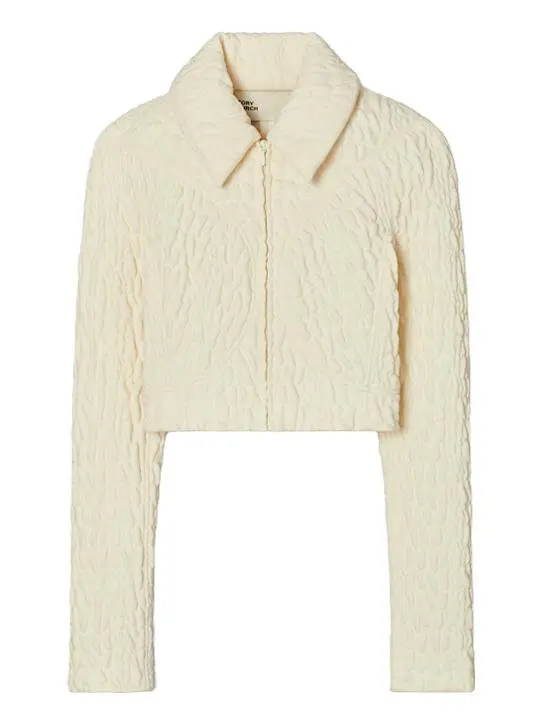 Tory Burch Cropped Wool And Silk Jacket - Marshmallow