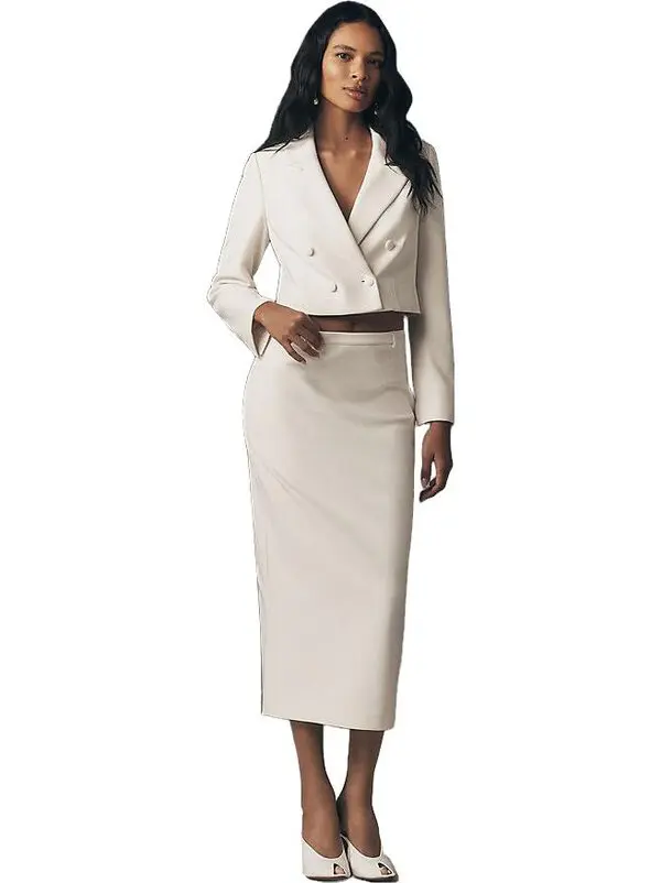 Bhldn Crepe Double-breasted Blazer Jacket - White Dahlia