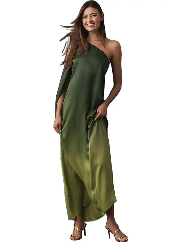 DIARRABLU Raya Long-sleeve One-shoulder Maxi Dress - Olive
