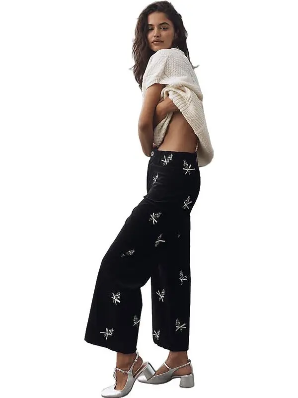 Maeve Colette 3d Bouquets Crop Pants - Black