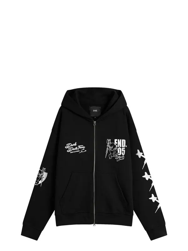 END. Devils Darts Team Zip-up Hoodie - Washed Black