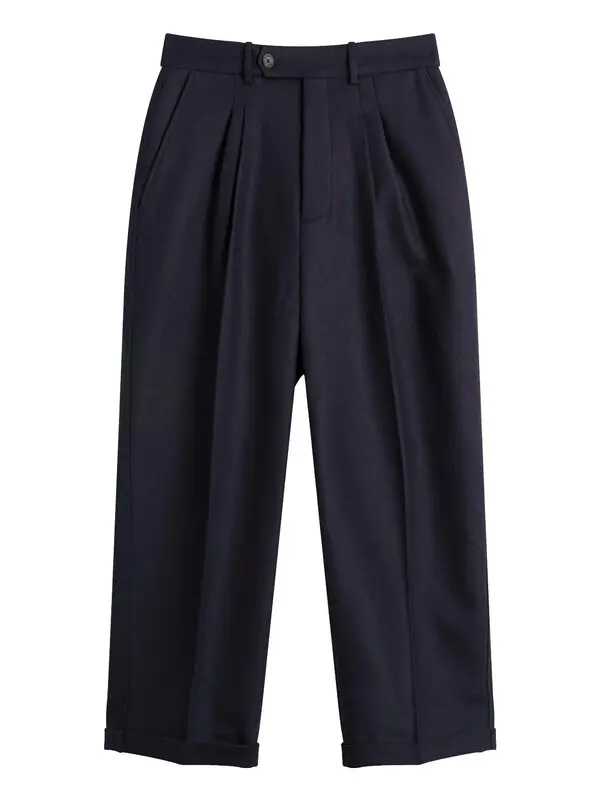 Drole De Monsieur Cropped Pleated Trousers - Navy