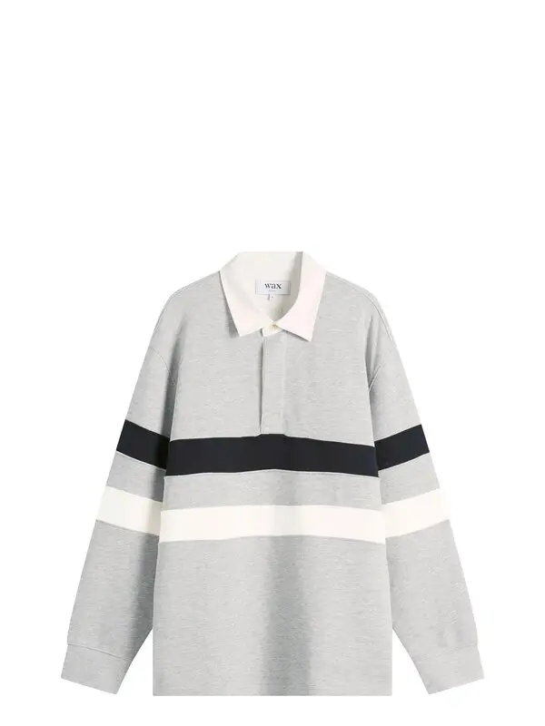WAX LONDON Rowhill Panelled Rugby Shirt - Grey Marl Stripe