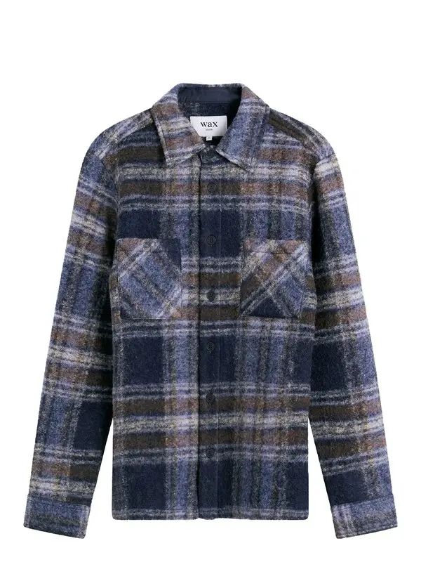 WAX LONDON Whiting Check Wool Blend Overshirt - Navy