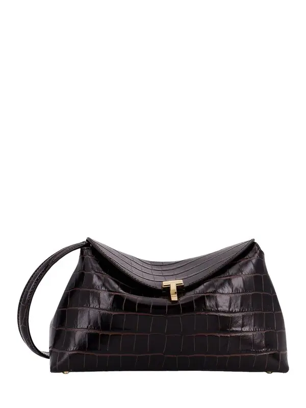 TOTEME T-lock Leather Bag With Croc Effect - Brown