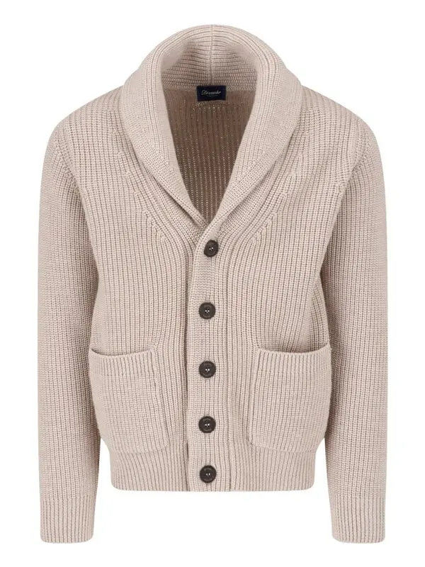 DRUMOHR Merino Wool Shawl Collar Cardigan - Beige