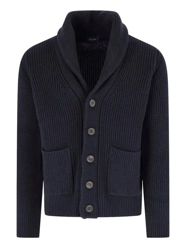 DRUMOHR Merino Wool Cardigan With Shawl Collar - Blue
