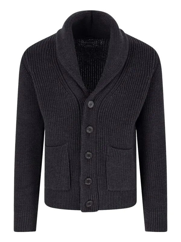 DRUMOHR Merino Wool Cardigan With Shawl Collar - Gray