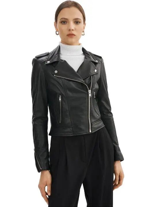 LAMARQUE Donna Leather Biker Jacket - Black
