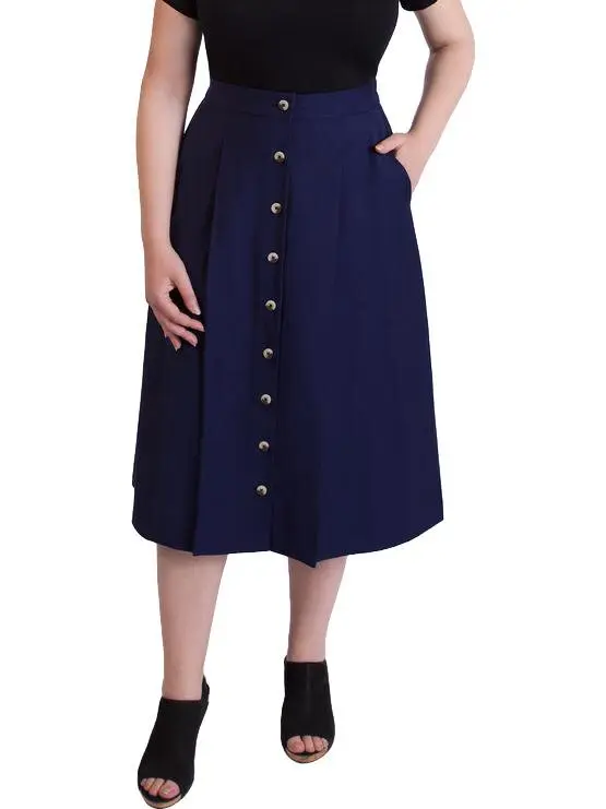 AAM THE LABEL Wool A-line Midi Skirt - Navy