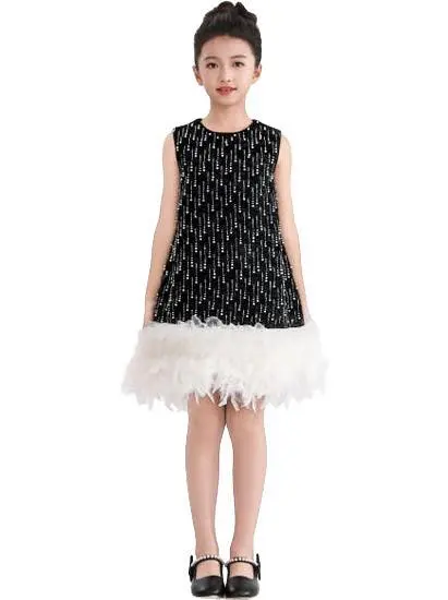 TULLEEN Feathered Glam Dress - Black