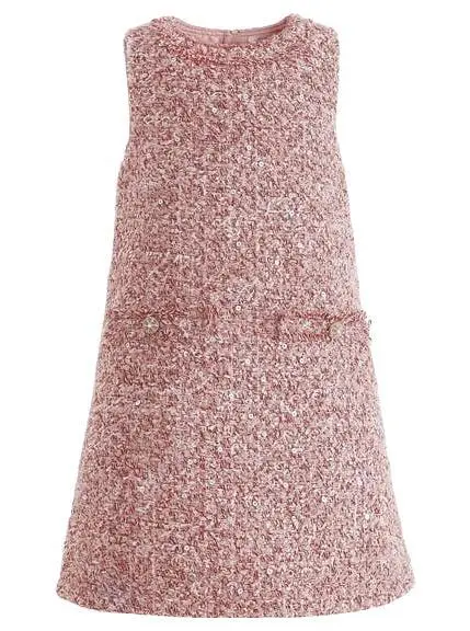 TULLEEN Tweed Sequin Shift Dress - Pink
