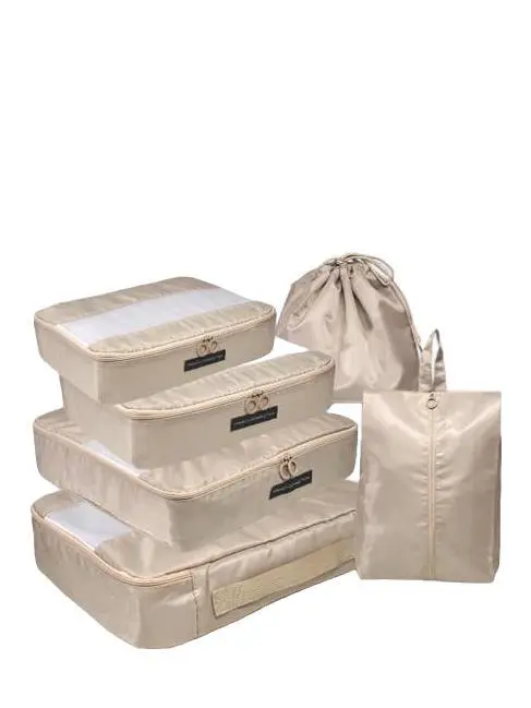 French Connection 6-piece Packing Cube Travel Storage Set - Taupe