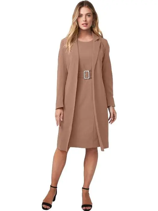 JESSICA LONDON Belted Jacket Dress - Creamy Mocha