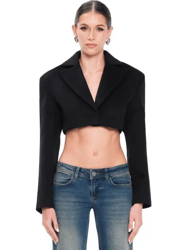 OW Nova Cropped Wool Blazer - Black