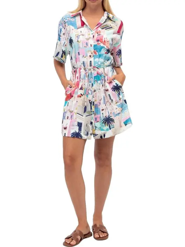 WHITE CLOSET Printed Shirt Mini Dress - Blue