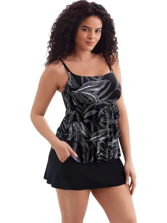 LONGITUDE Skirtini Long Torso One Piece Swimsuit - Leaf Encounter