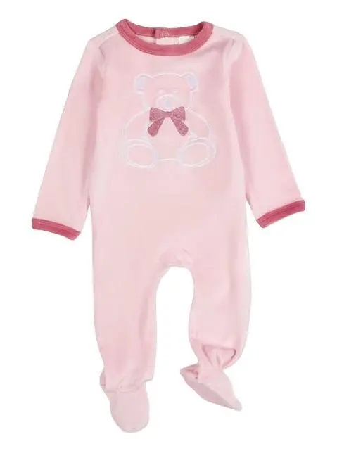 MINIMOI Teddy Bear Embossed Velour Footie - Pink