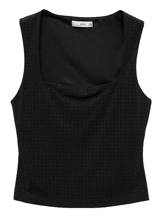 Mango Rhinestone Sleeveless Top - Black