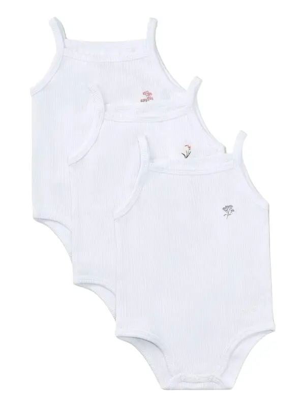 MINIMOI Floral Embroidered Bodysuits Set Of 3 - White White White