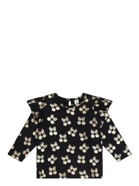 HUXBABY Frill Top With Cherry Pie Print - Black