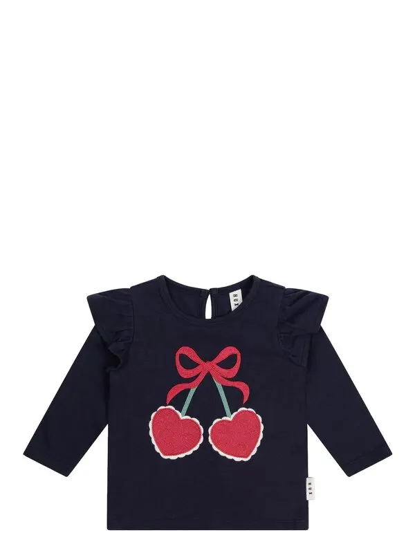 HUXBABY Cherry Pie Frill Top - Indigo