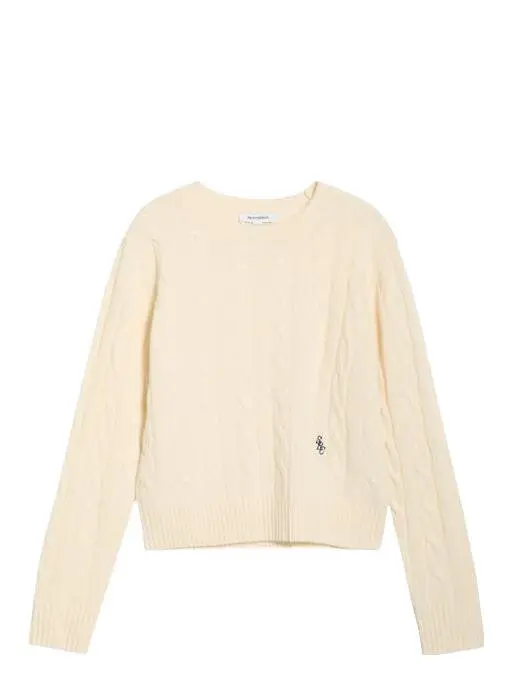 SPORTY & RICH Src Monogram Cashmere & Wool Cable Knit Sweater - Ecru