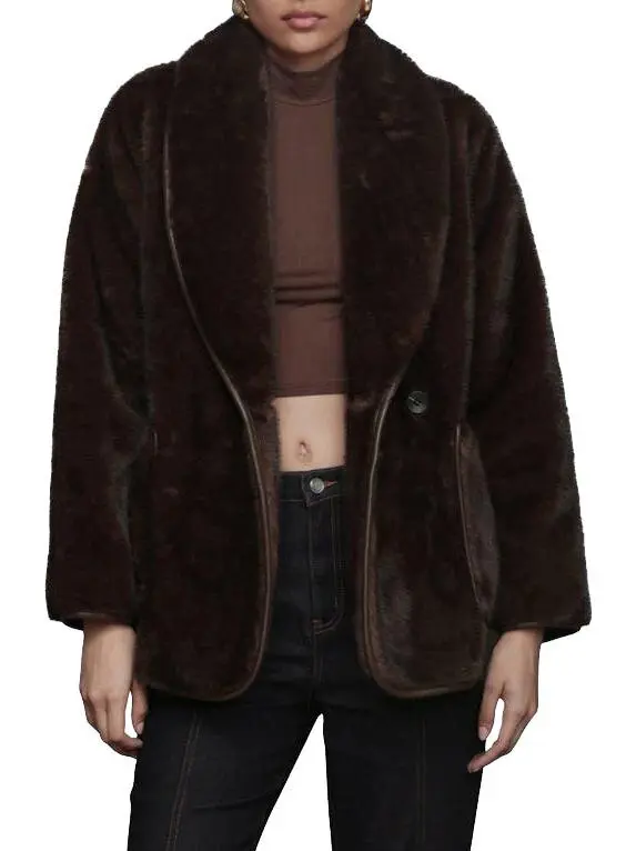 Avec Les Filles Shawl Collar Faux Fur Jacket - Espresso
