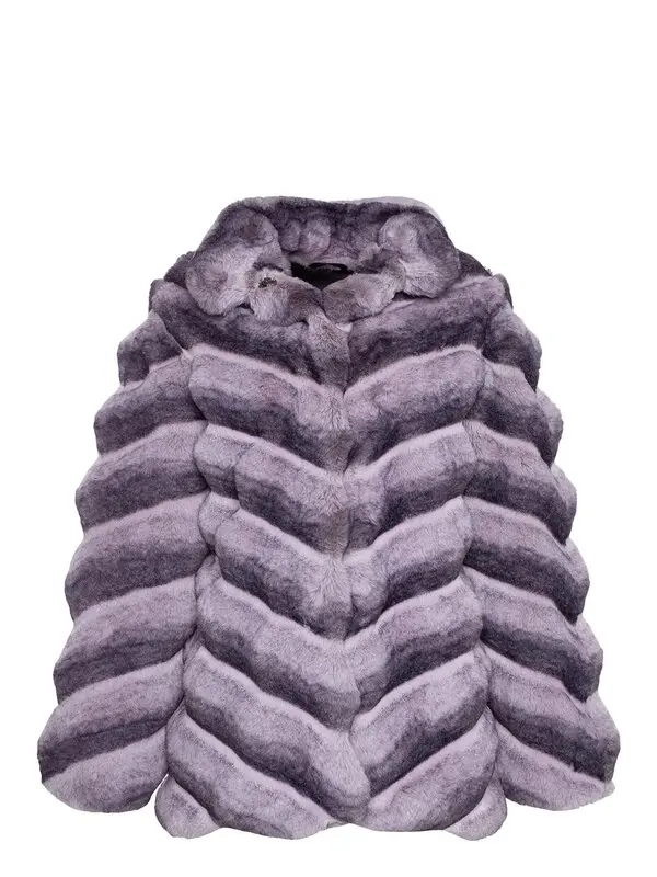 LYLA GRANT Fur-free Chevron Faux Chinchilla Coat - Gray Chinc