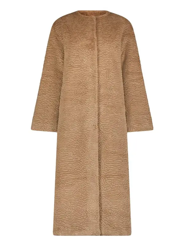 LYLA GRANT Textured Faux Shearling Coat - Biscotti