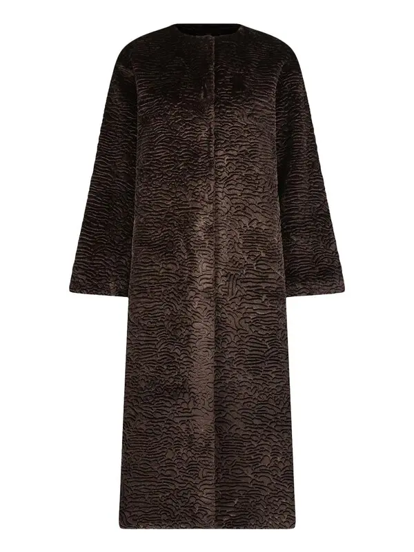 LYLA GRANT Textured Faux Shearling Coat - Dark Brown