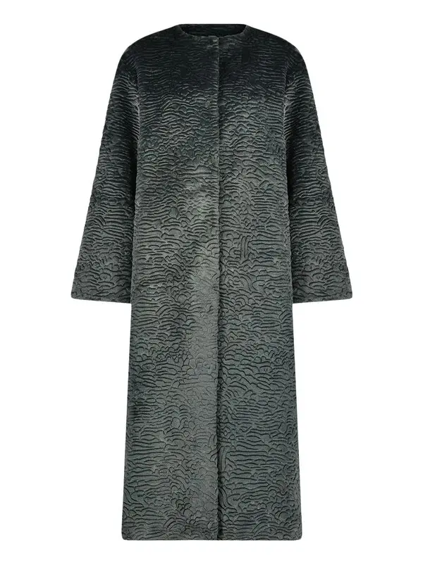 LYLA GRANT Textured Faux Shearling Coat - Dark Green