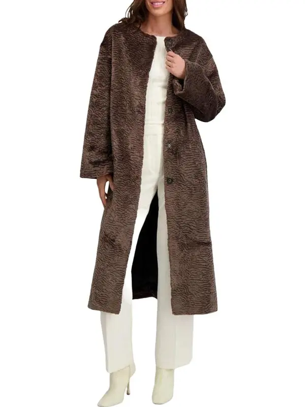 LYLA GRANT Textured Faux Shearling Coat - Mocha
