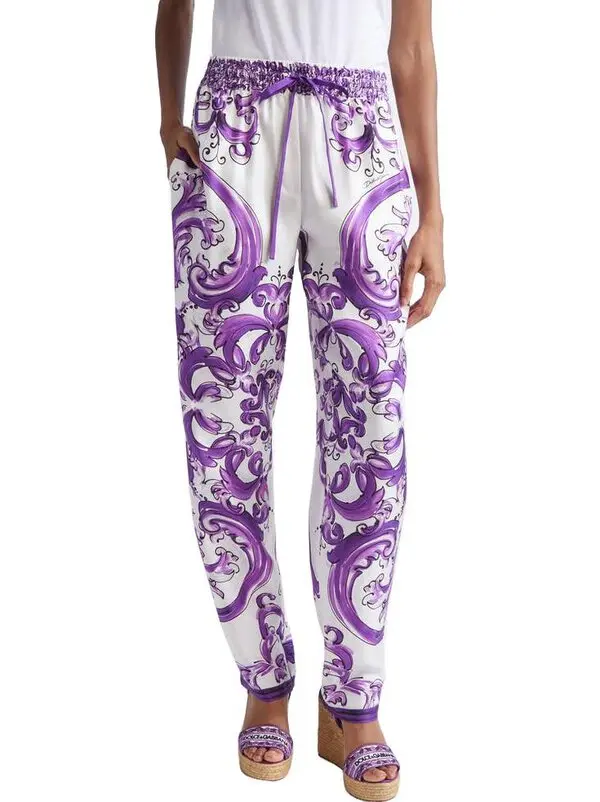 Dolce & Gabbana Majolica Print Silk Pants - H15dq Maiolica 3l Viola