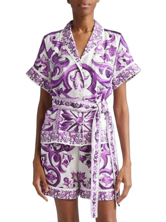 Dolce & Gabbana Majolica Print Silk Twill Shirt - Ip3tn Mix Maiolica Viola