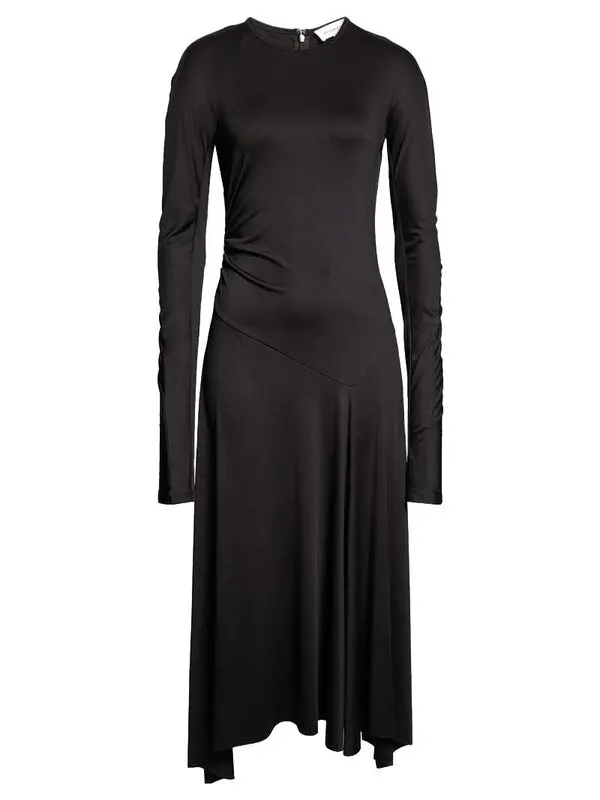 Victoria Beckham Ruched Long Sleeve Jersey Midi Dress - Black