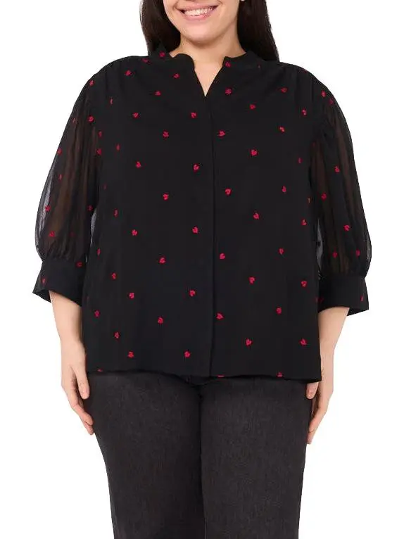 CECE DUPRAZ Heart Embroidered Button-up Shirt - Rich Black