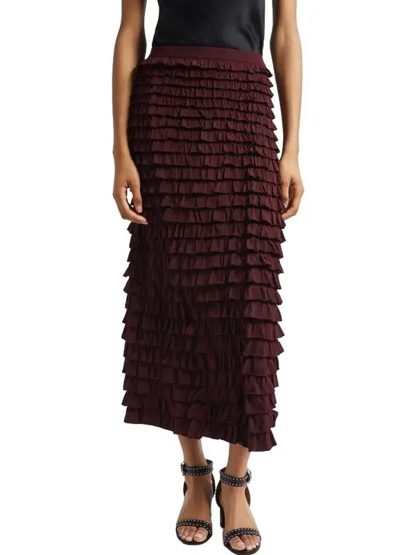 Ulla Johnson Mimi Ruffle Midi Skirt - Claret