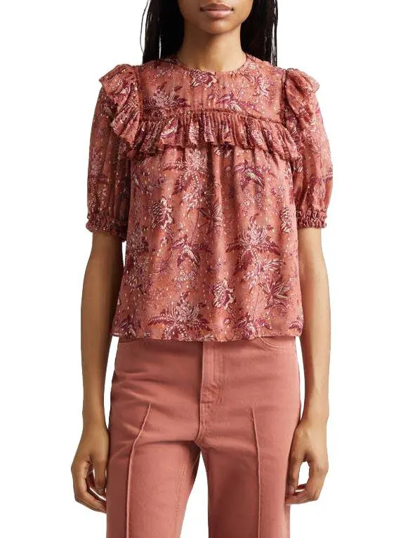Ulla Johnson Jodie Puff Sleeve Floral Top - Oleander