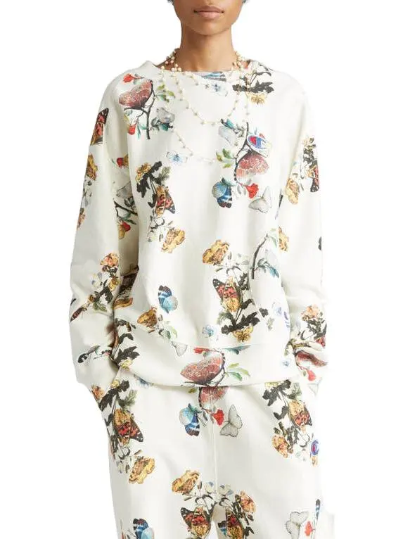 UNDERCOVERISM X Champion Floral & Butterfly Print Sweatshirt - Ivory Base
