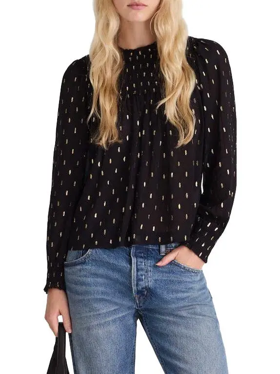Madewell Smocked High Neck Long-sleeve Top - Crinkle Ecovero Lurex