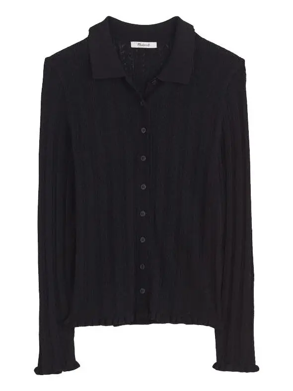 Madewell Ruffle Trim Pointelle Cardigan - Abyss