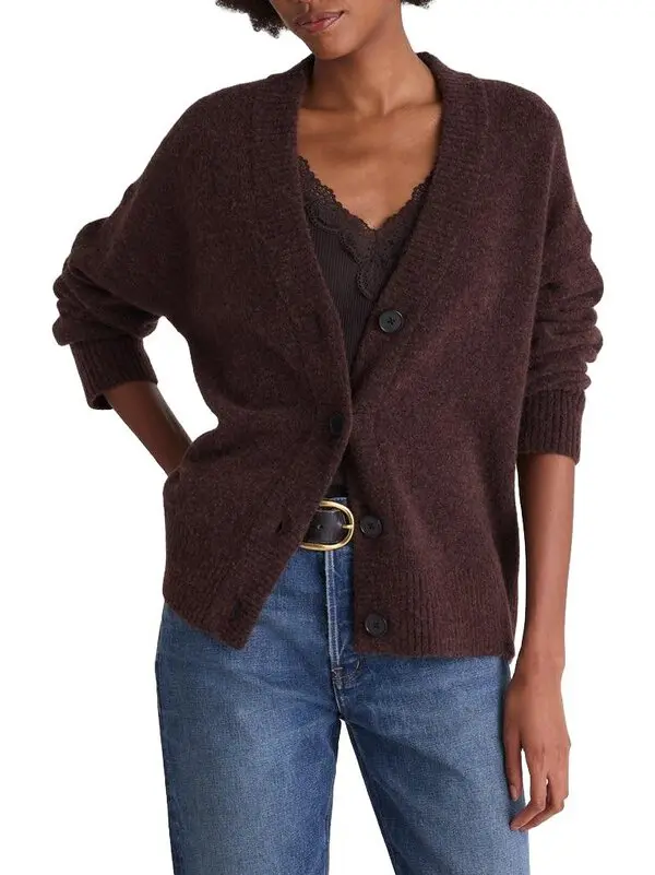 Madewell Drop Shoulder V-neck Cardigan - Dark Umber