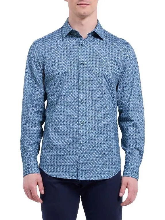 Bugatchi James Ooohcotton® Floral Tile Print Button-up Shirt - Navy