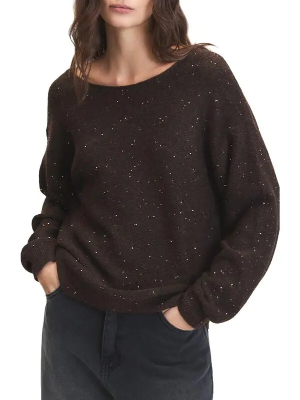 Deluc Catalpa Sequin V-back Sweater - Chocolate Brown