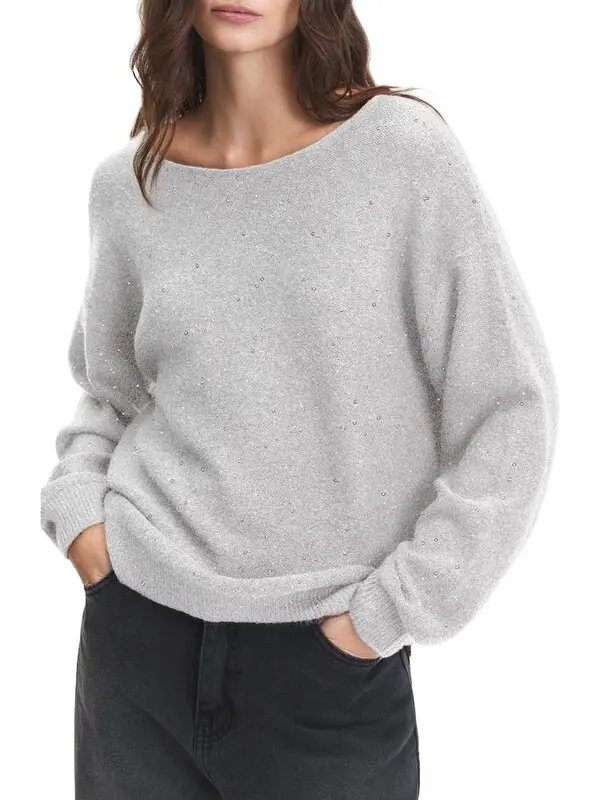 Deluc Catalpa Sequin V-back Sweater - Silver