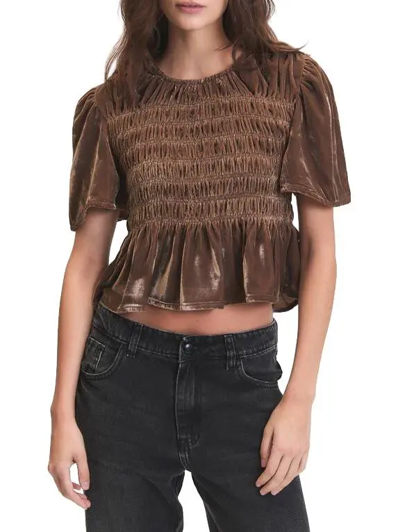 Deluc Velvet Peplum Top - Taupe