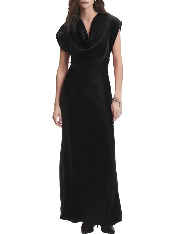Deluc Dahlia Satin Cowl Neck Gown - Black