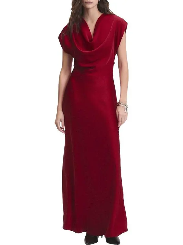 Deluc Dahlia Satin Cowl Neck Gown - Rouge