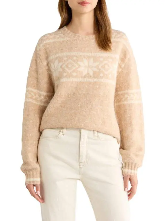 ALL IN FAVOR Fair Isle Crewneck Sweater - Beige Ivory